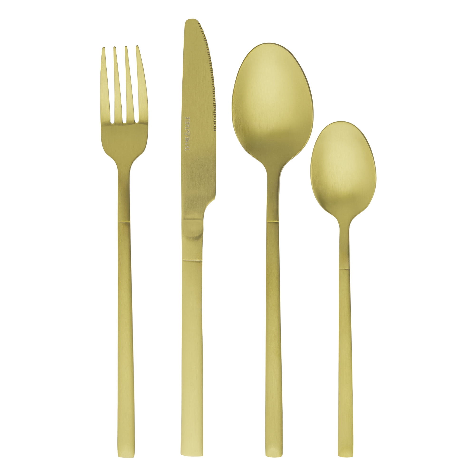 Thyme & Table 16-Piece Gold Stainless Steel Flatware Set, Arden ...