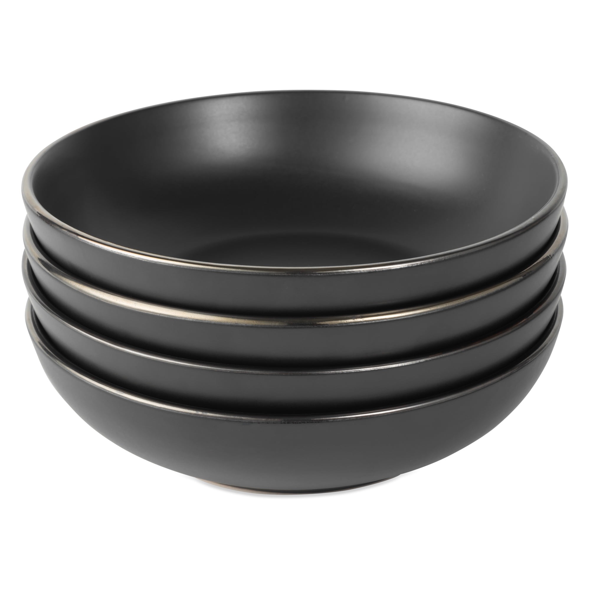 Thyme & Table Onyx Ceramic 4-Pack Black Bowls, Stoneware Serving Set ...
