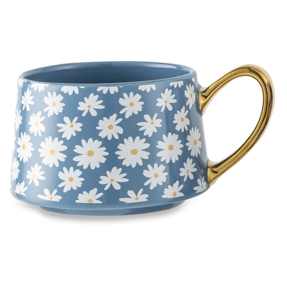 Thyme & Table Blue Daisy Print Teacup Mug with Gold Handle 11.8 fl oz ...