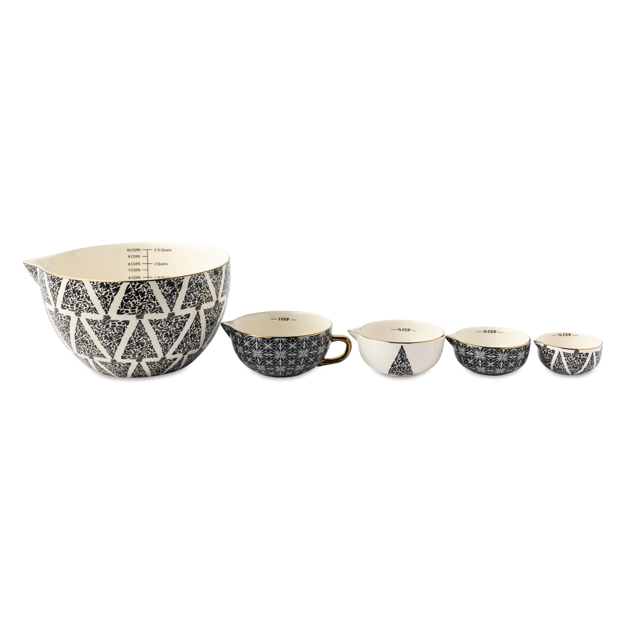 Thyme & Table, Ceramic Mixing Bowl and Measuring Cup Set, Tree Pattern ...