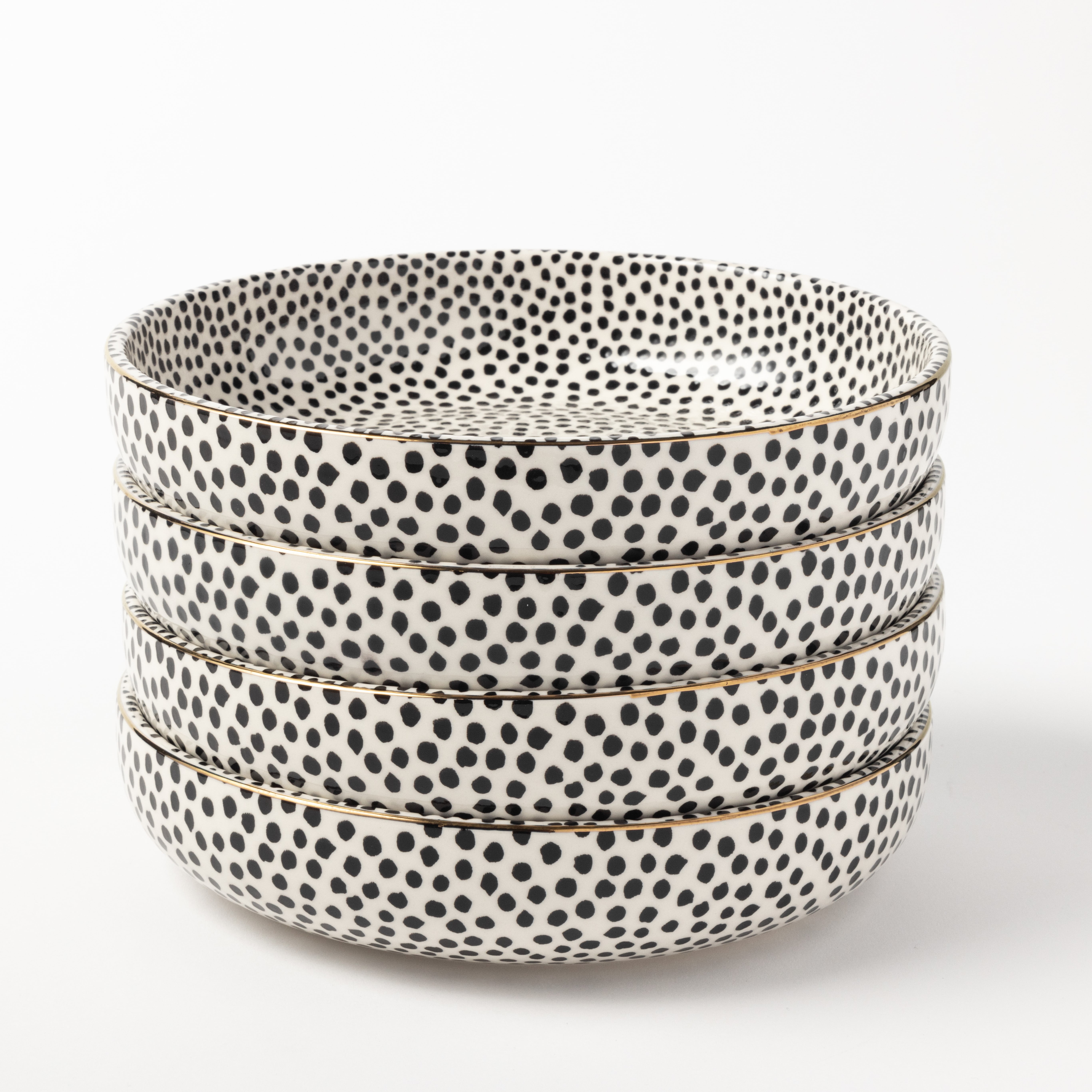 Thyme & Table Dot 4-Pack Ceramic Low Bowls Black and White - Walmart.com
