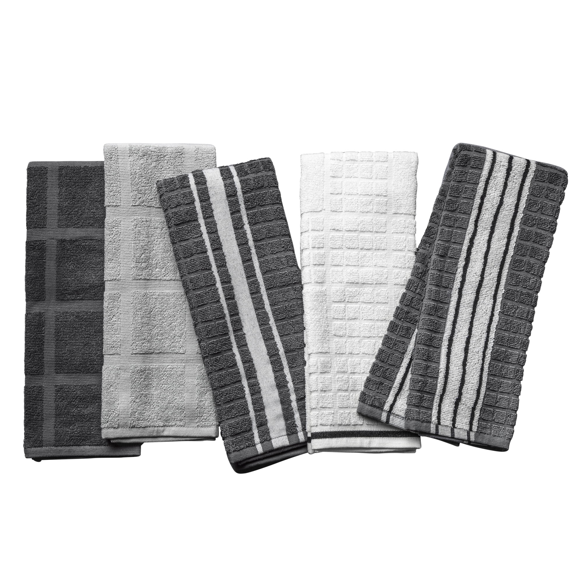 Thyme & Table Kitchen Towels, Gray & White, 5 Pack Set, 16x28 Inches ...