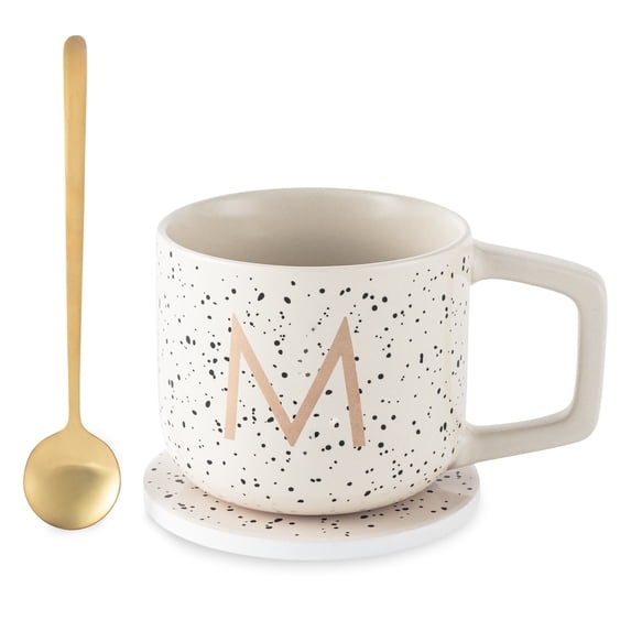 Thyme & Table Monogram M Coffee Mug Set with Coaster & Stir Spoon ...