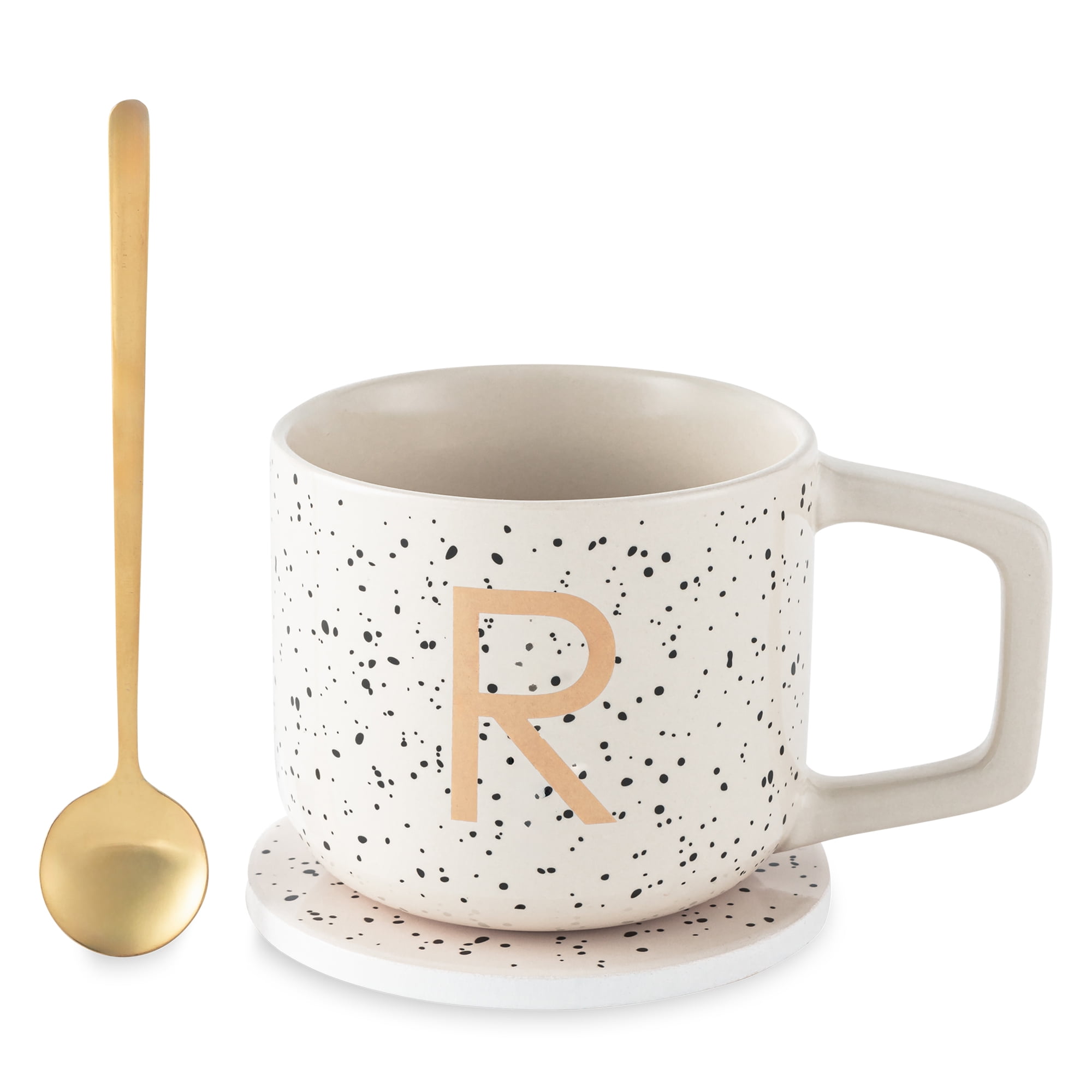 Thyme & Table Monogram R Mug Set with Coaster and Spoon, Elegant ...