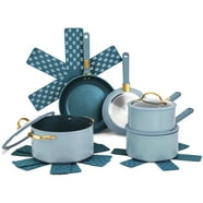 Mainstays 7 Piece Non-Stick Cookware Set Aluminum Mint, Dishwasher Safe ...
