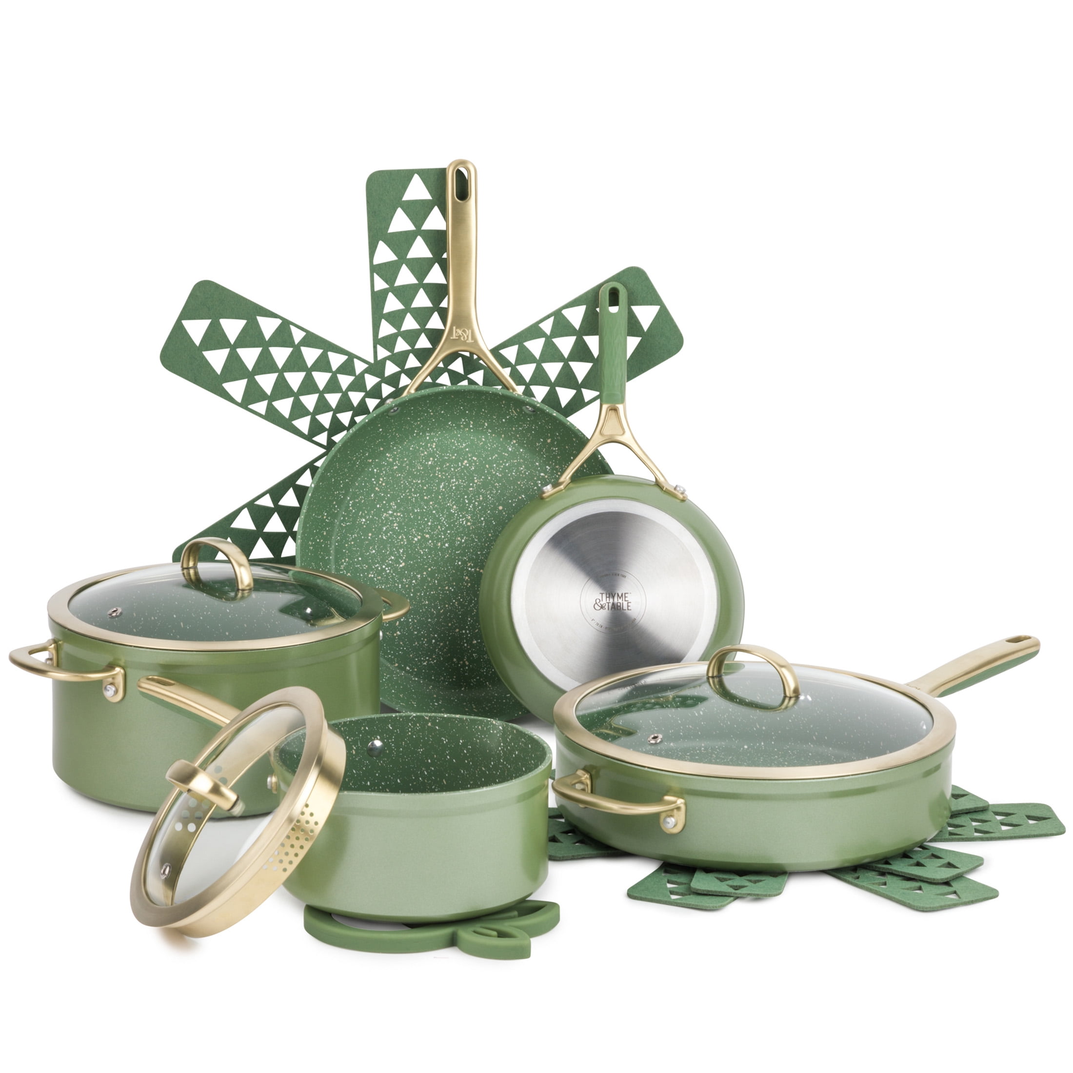 Thyme Table Supreme 12 Piece Cookware Set Non Stick Olive Walmart