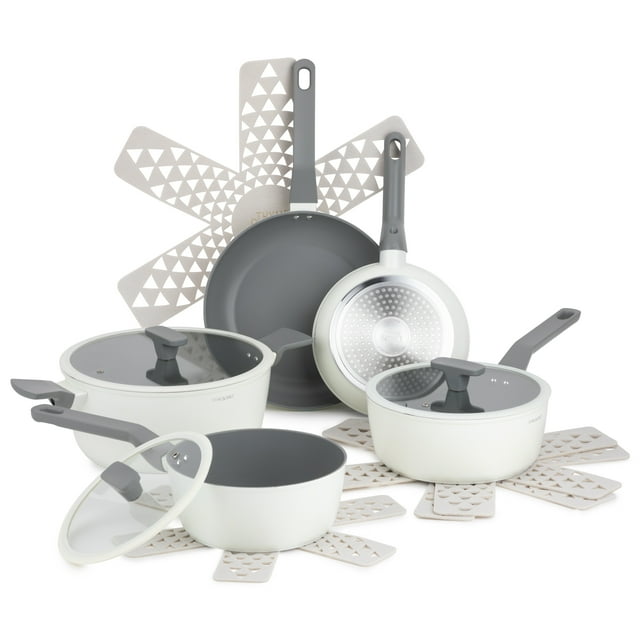 Thyme & Table Essentials Nonstick Cookware Set, 12-Piece, White, Triple ...