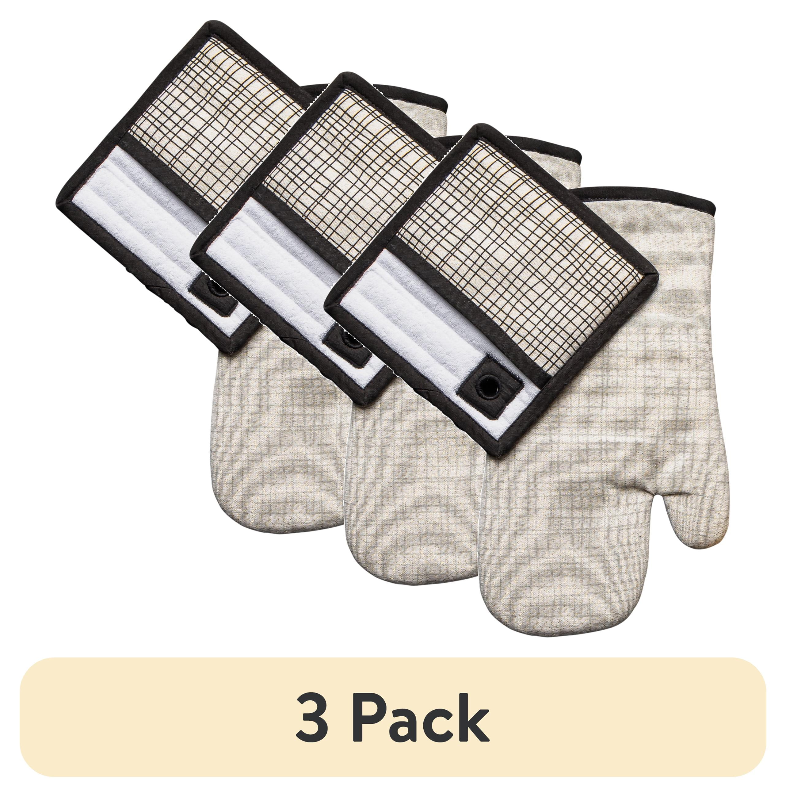 (3 pack) Thyme & Table Oven Mitt and Potholder, Cream & Black ...