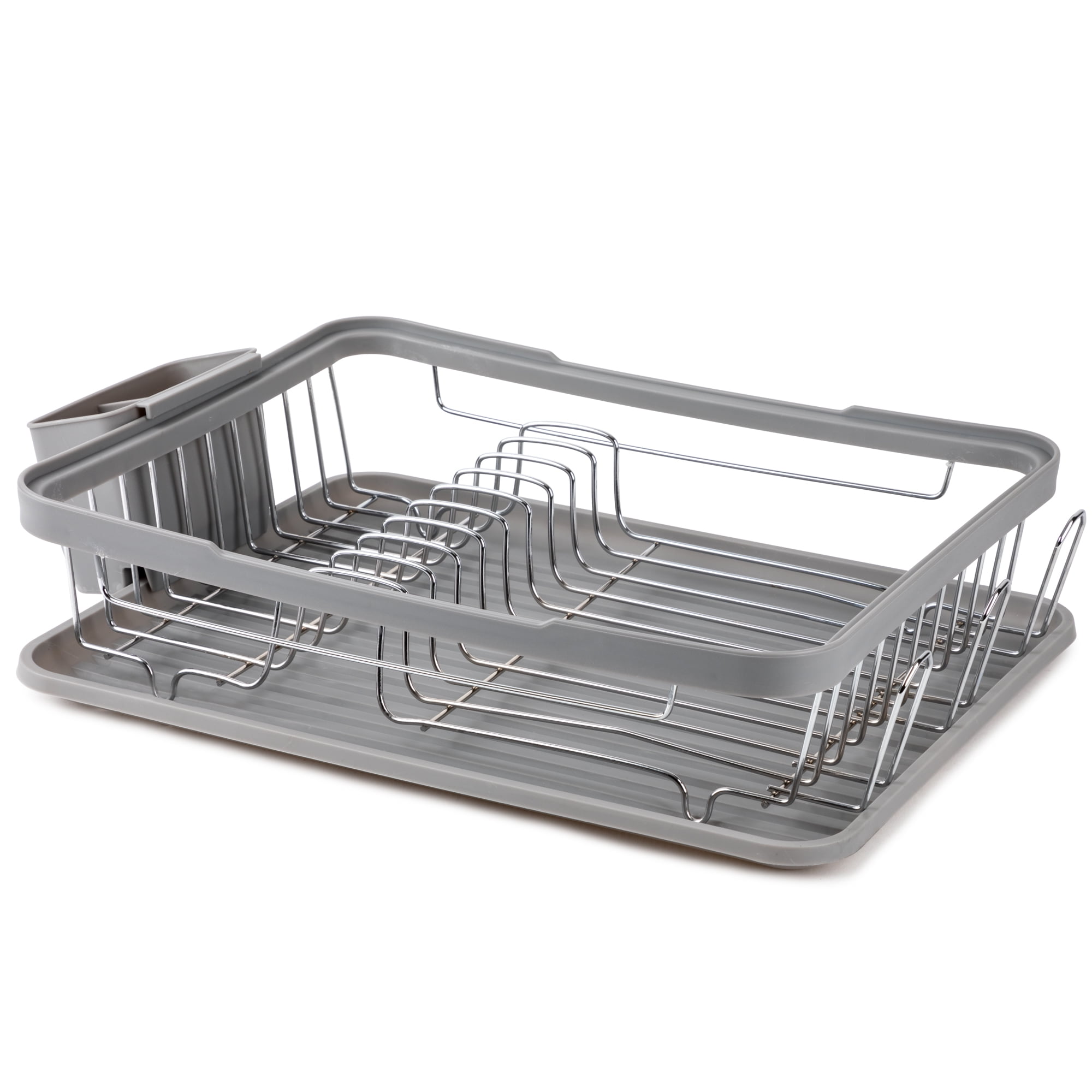 Thyme & Table Plastic Dish Rack with Cutlery Holder, Grey - Walmart.com