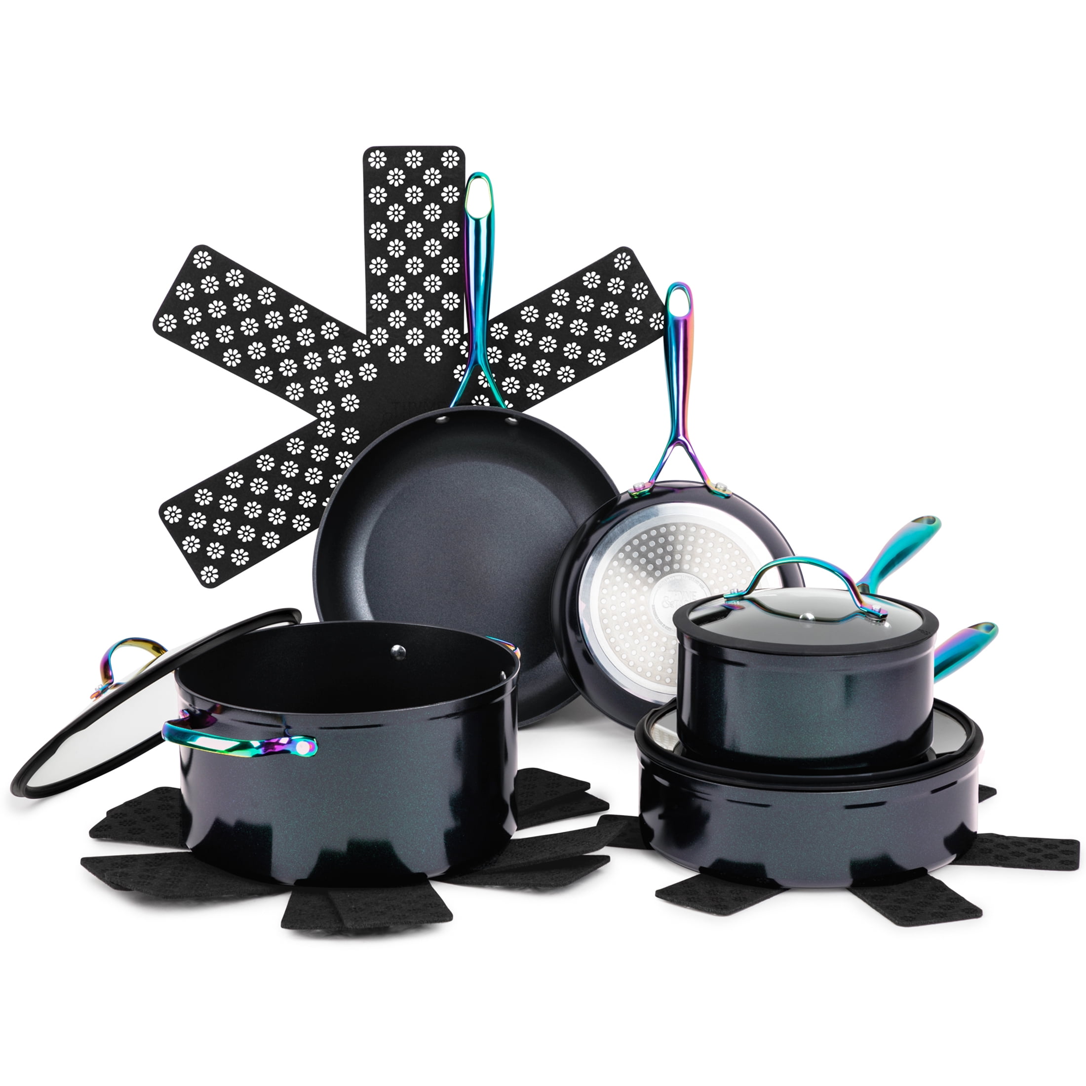 Thyme & Table Signature 12-Piece Cookware Set Non-Stick - Black Rainbow ...