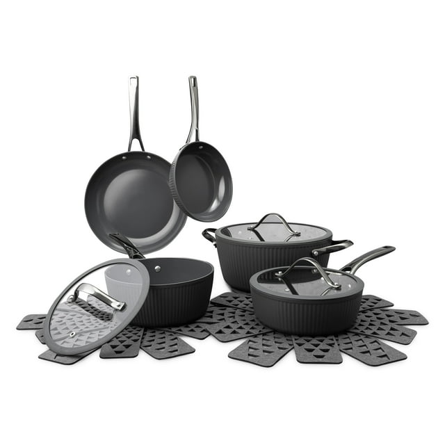 Thyme & Table Signature 12-Piece Cookware Set Non-Stick- Grey & Gunmetal - Walmart.com