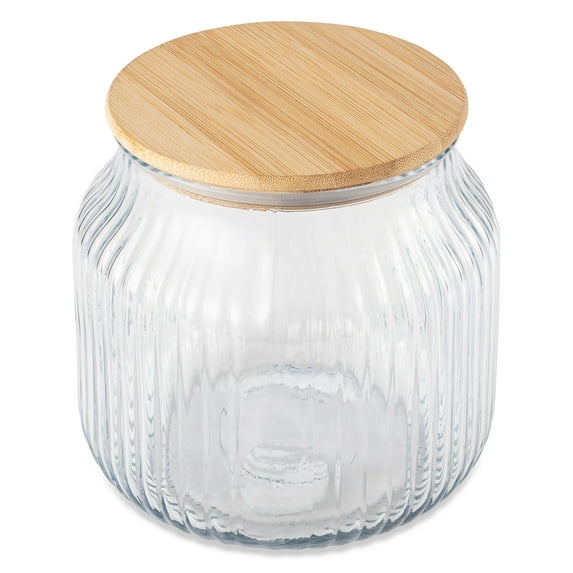Thyme & Table Small Ribbed Glass Kitchen Organization Jar with Bamboo ...