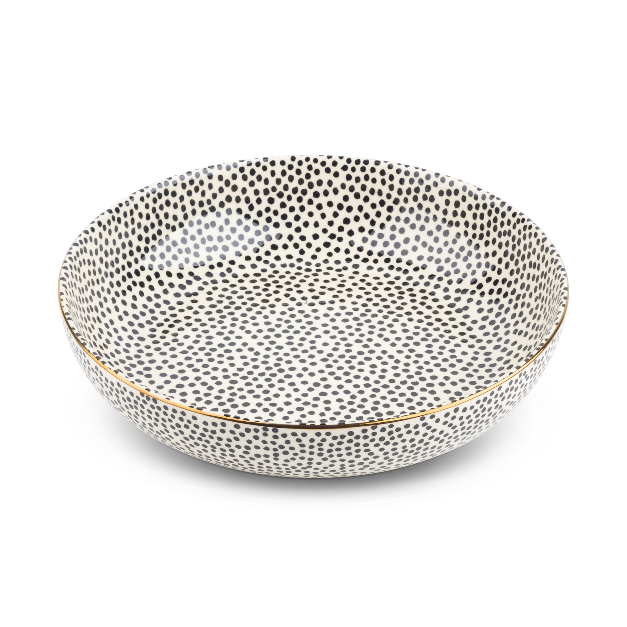 Thyme & Table Black and White Dot Ceramic Serve Bowl with Gold Rim ...