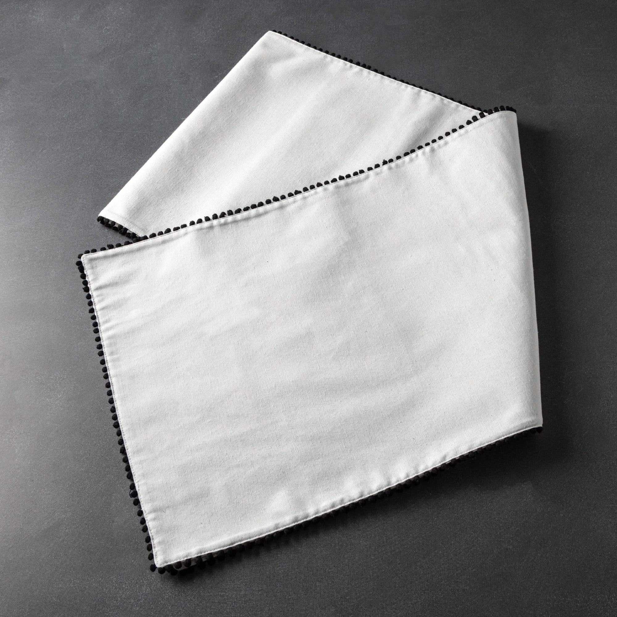 Thyme & Table Table Runner, Ivory with Black Pom Pom Trim, 14 x 72 ...