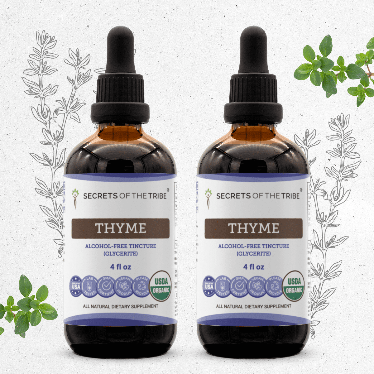 Secrets of the Tribe Thyme Organic Tincture Dietary Supplement, Natural ...