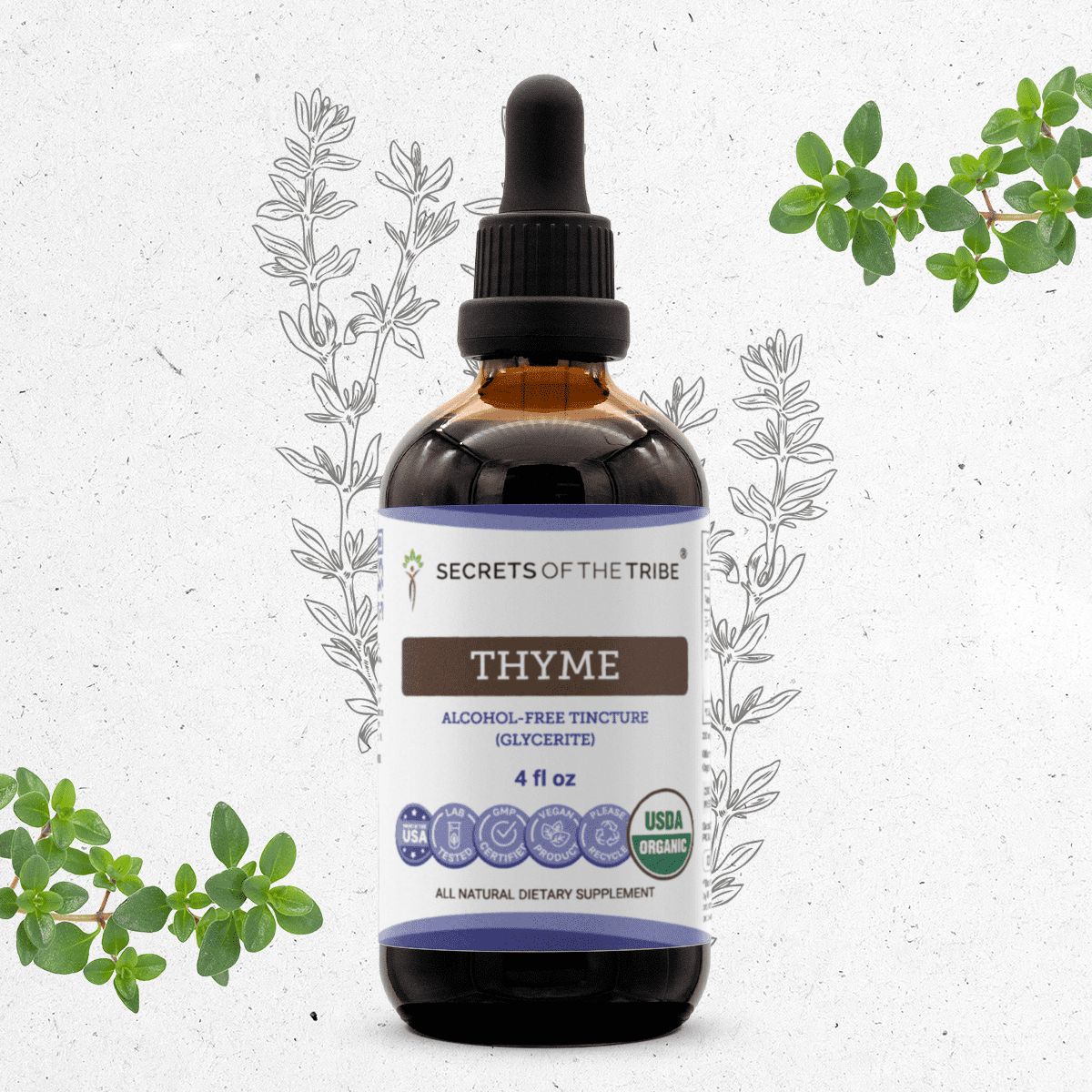 Secrets of the Tribe Thyme Organic Tincture Dietary Supplement, Natural ...