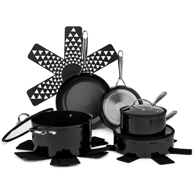 Thyme and Table 12 Piece Nonstick Aluminum Cookware Set, Gunmetal ...