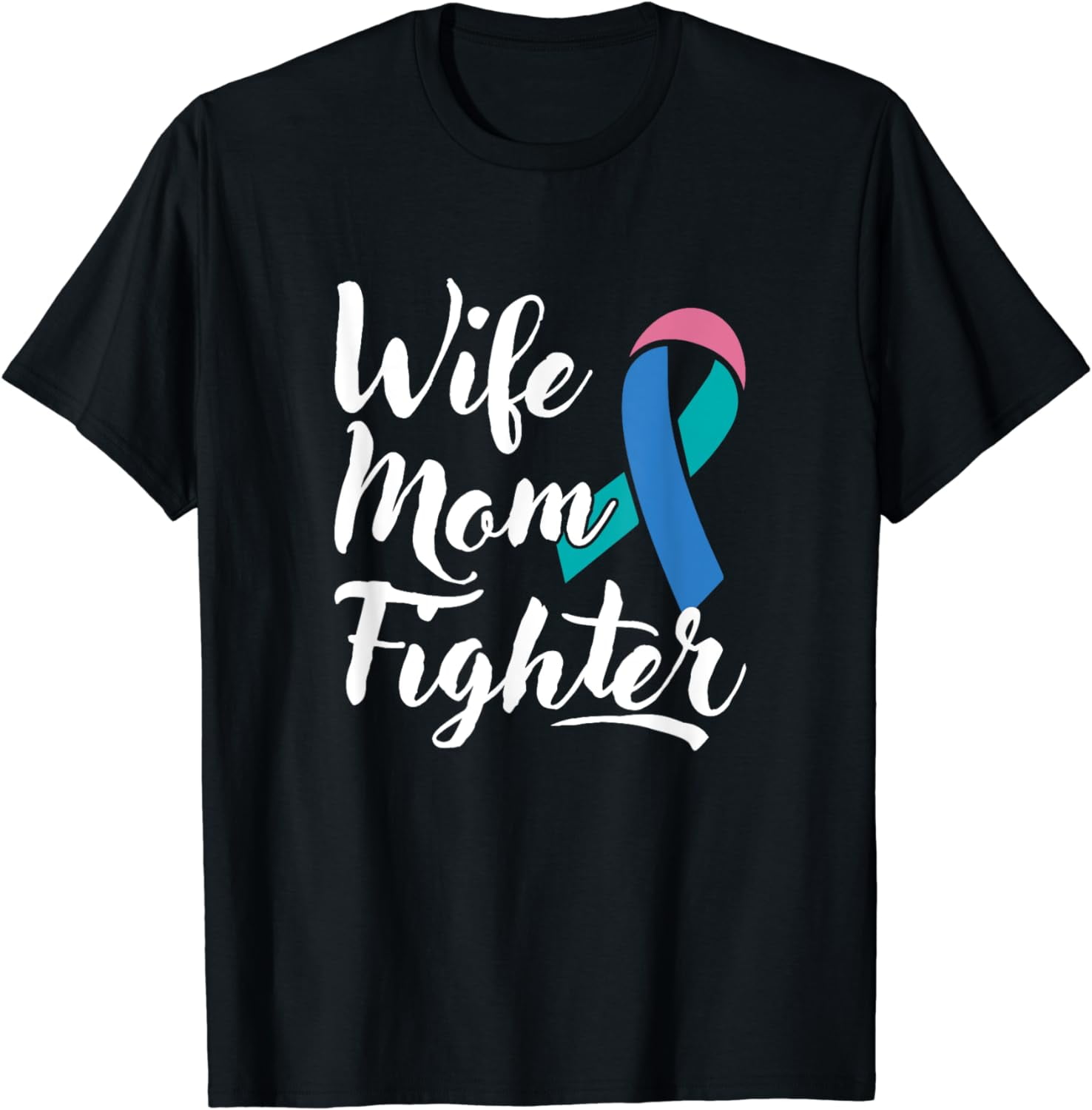 Thyroid Cancer Fighter Wife Mom Blue Paisley Ribbon Month T-Shirt ...