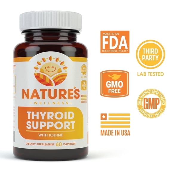 NATURE'S WELLNESS Thyroid Support Complex, Iodine Capsules, Energy ...