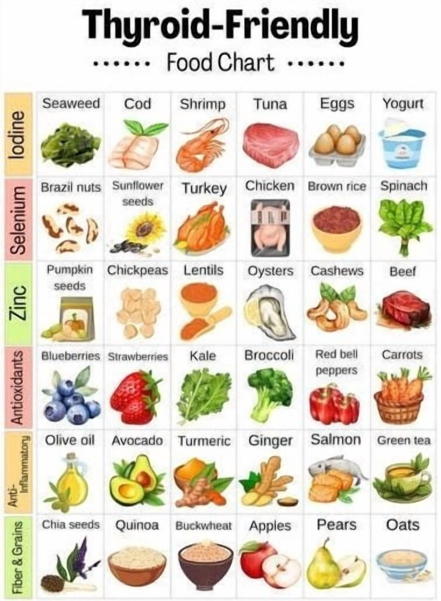 Thyroid friendly food Chart Poster, whole food high iodine poster zinc ...