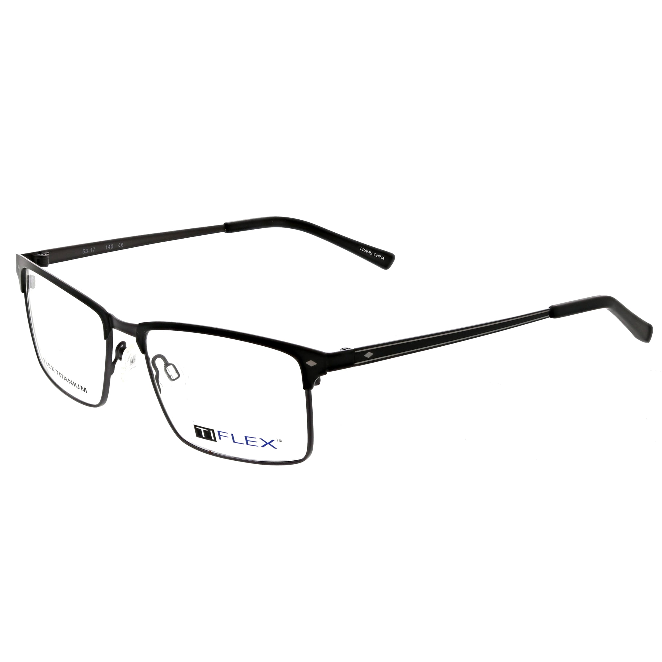 TiFlex Men's Rectangular Eyeglasses, T1717, Matte Black, 53-17-140 ...