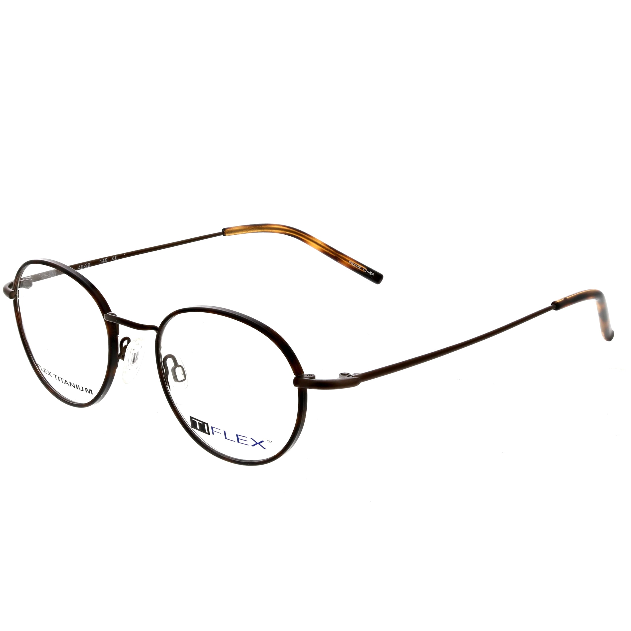 TiFlex Men's Round Eyeglasses, T1753, Brown, 49-20-145, with Case ...