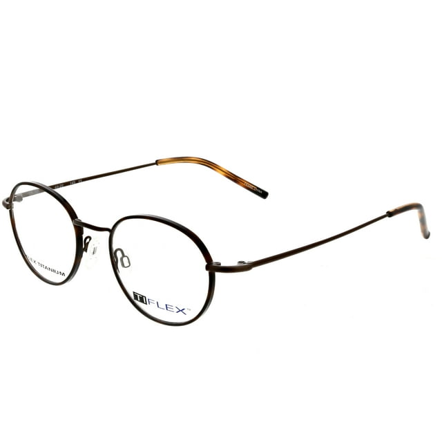 TiFlex Men's Round Eyeglasses, T1753, Brown, 49-20-145, with Case ...