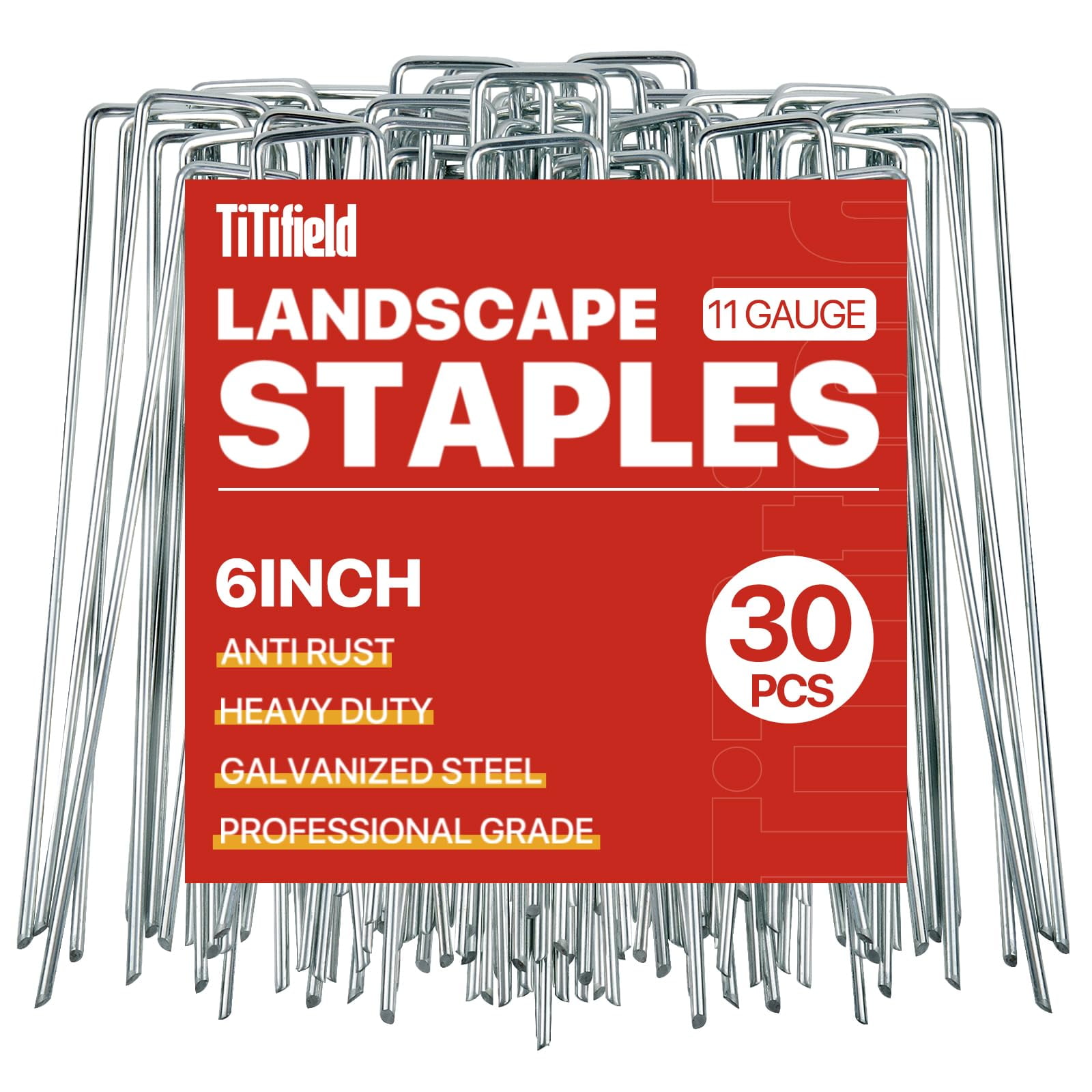 TiTifield 30 Pack Garden Stakes - 6 Inch Landscape Staples with Metal ...