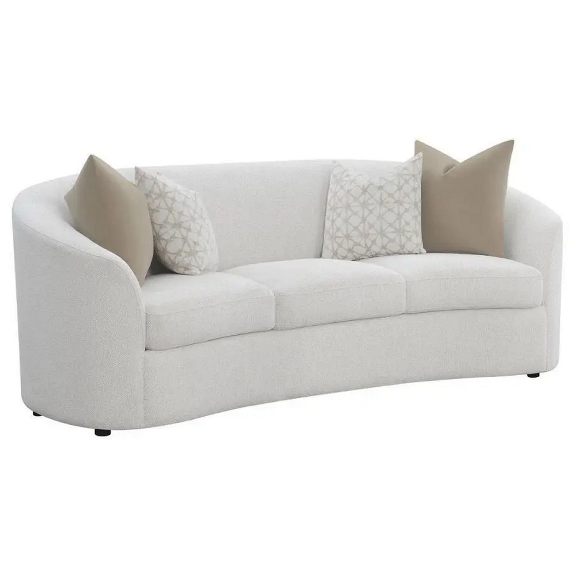 Tia 89 Inch Modern Curved Sofa with 2 Throw Pillows, Cream Boucle ...