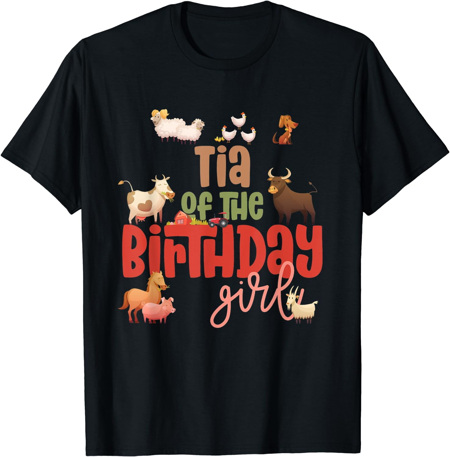 Tia Barn Animals Farm Country Birthday Crew Theme Girl T-Shirt Black ...