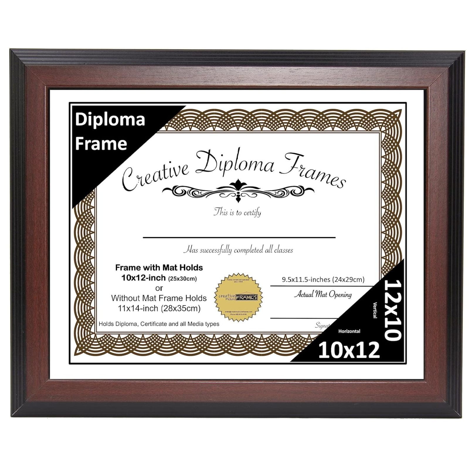 TiaGOC 10x13 Mahogany Finish Diploma Frame with White Matting Holds 10 ...