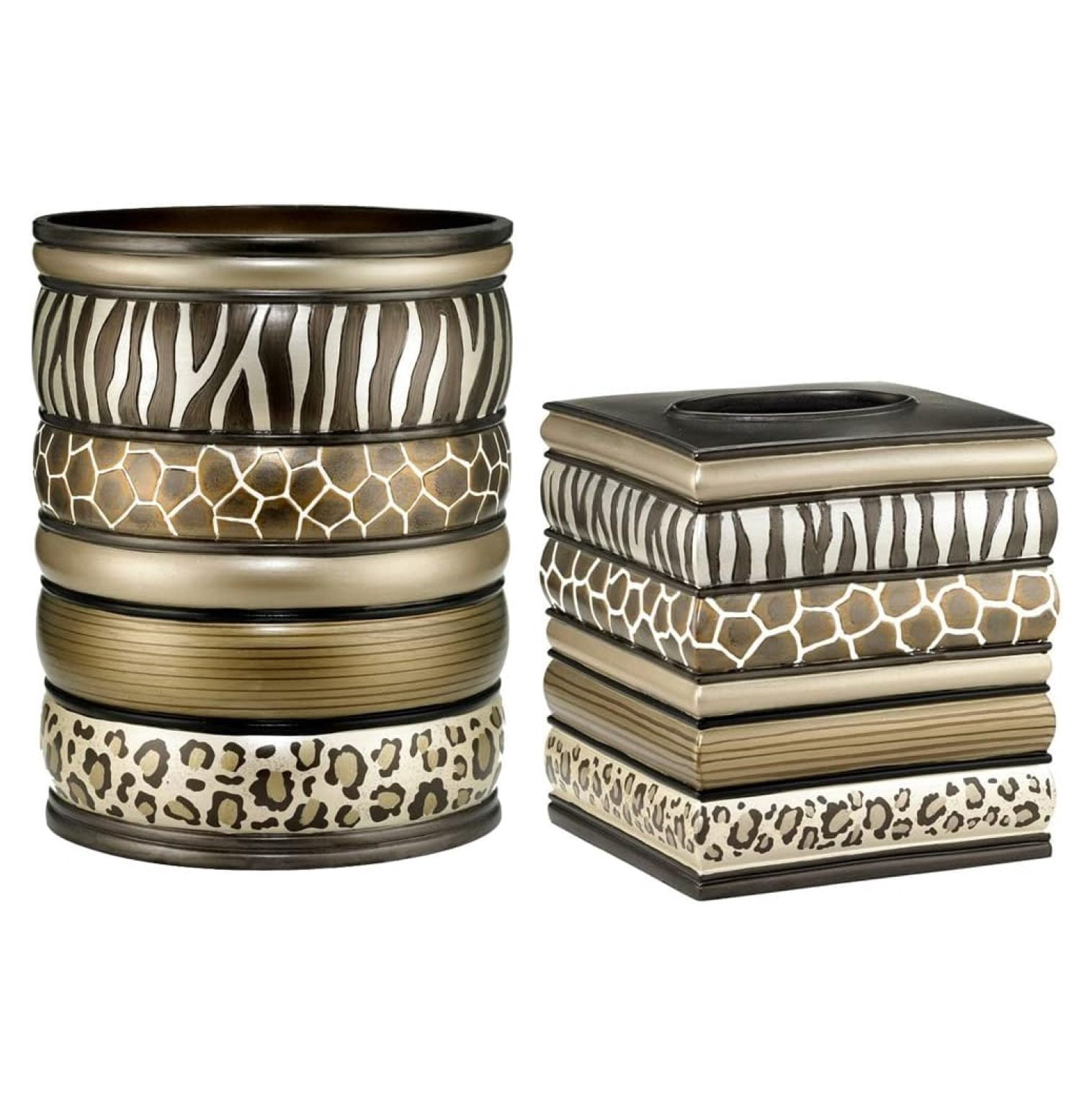 TiaGOC 2pc Safari Stripes Modern Bath Accessories Set Waste Basket ...