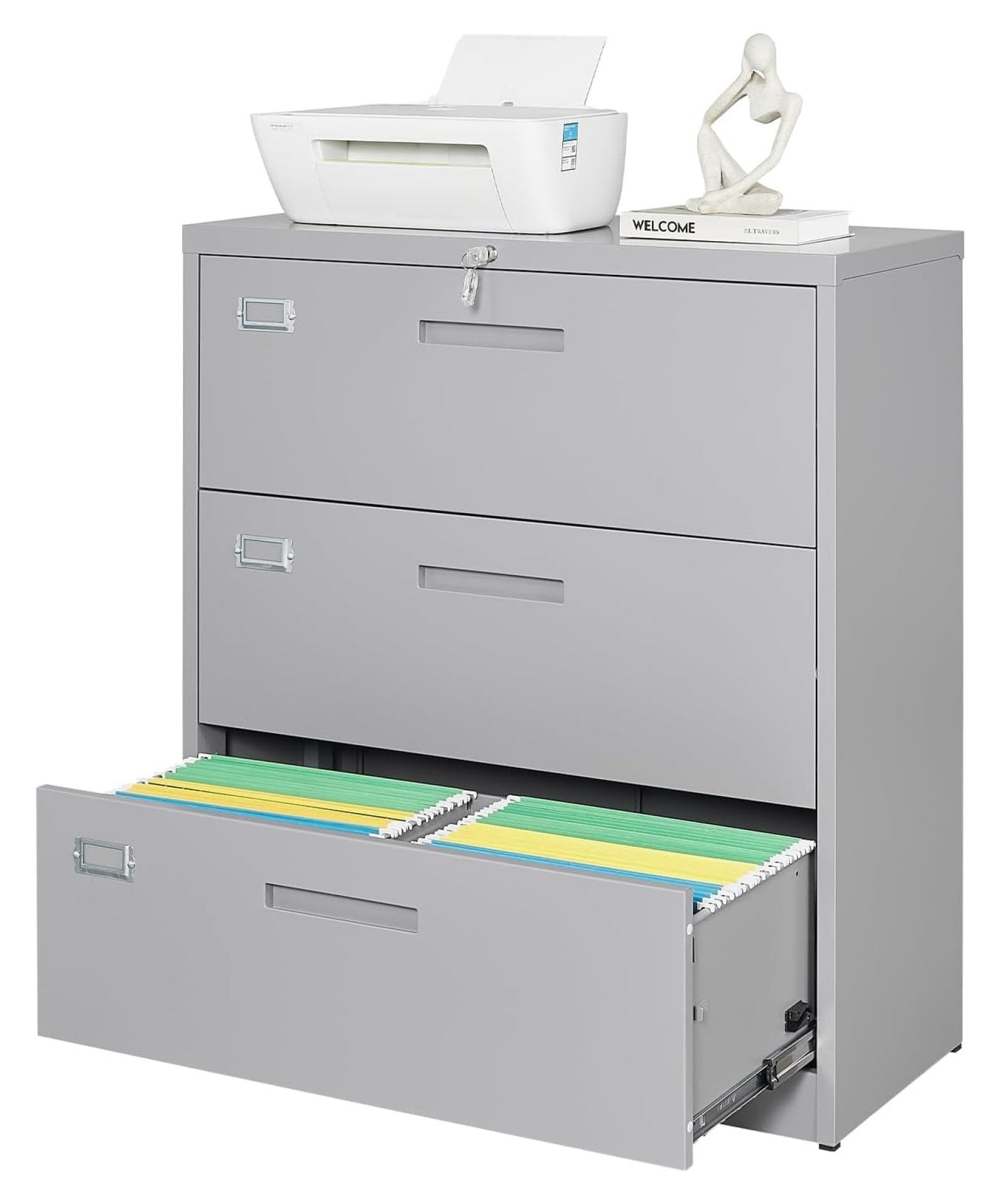 TiaGOC 3 Drawer Lateral File Cabinet Metal Filing Cabinet with Lock ...