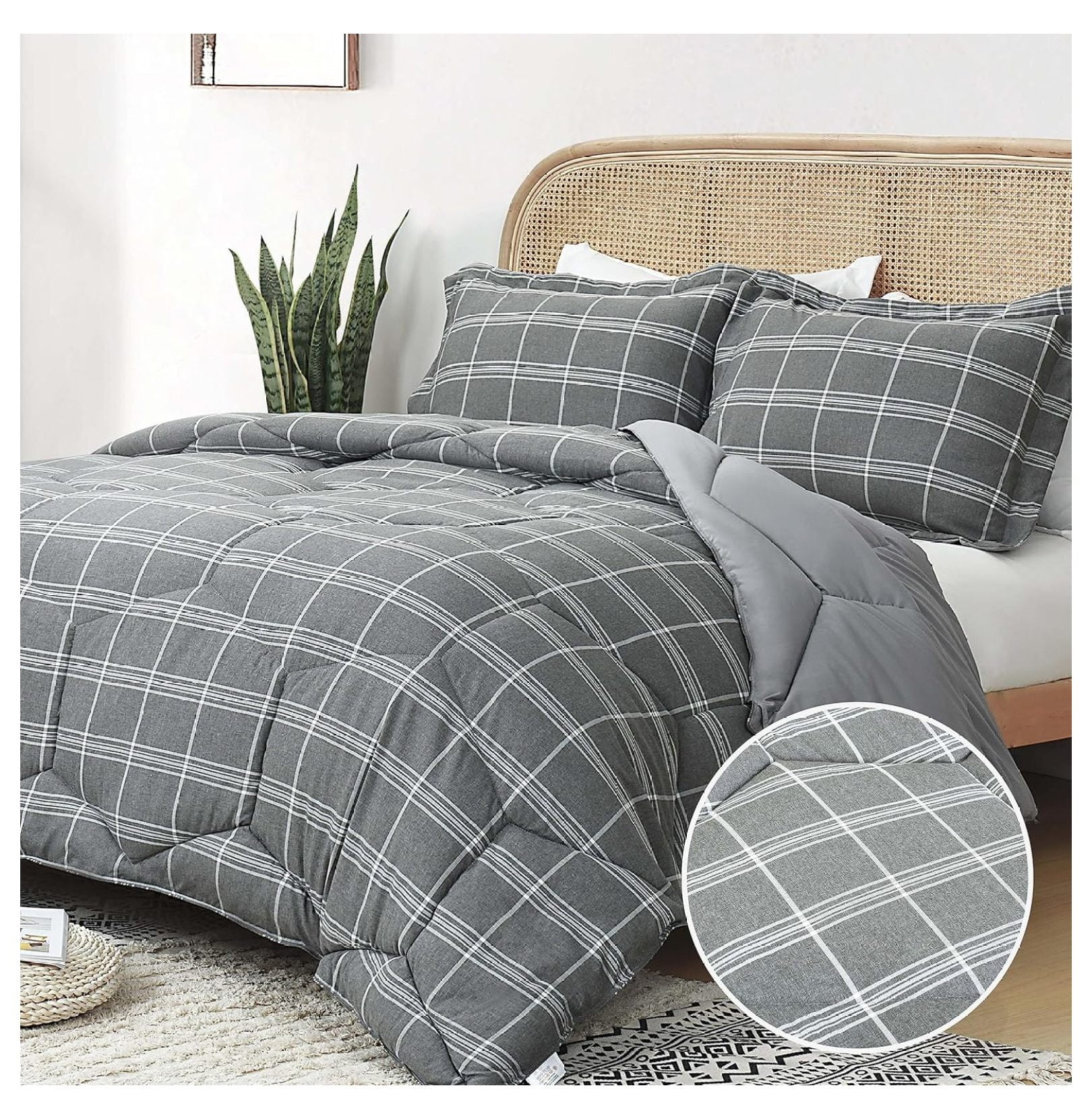 TiaGOC 3 Pieces Modern Plaid Pattern Comforter Set, Reversible ...