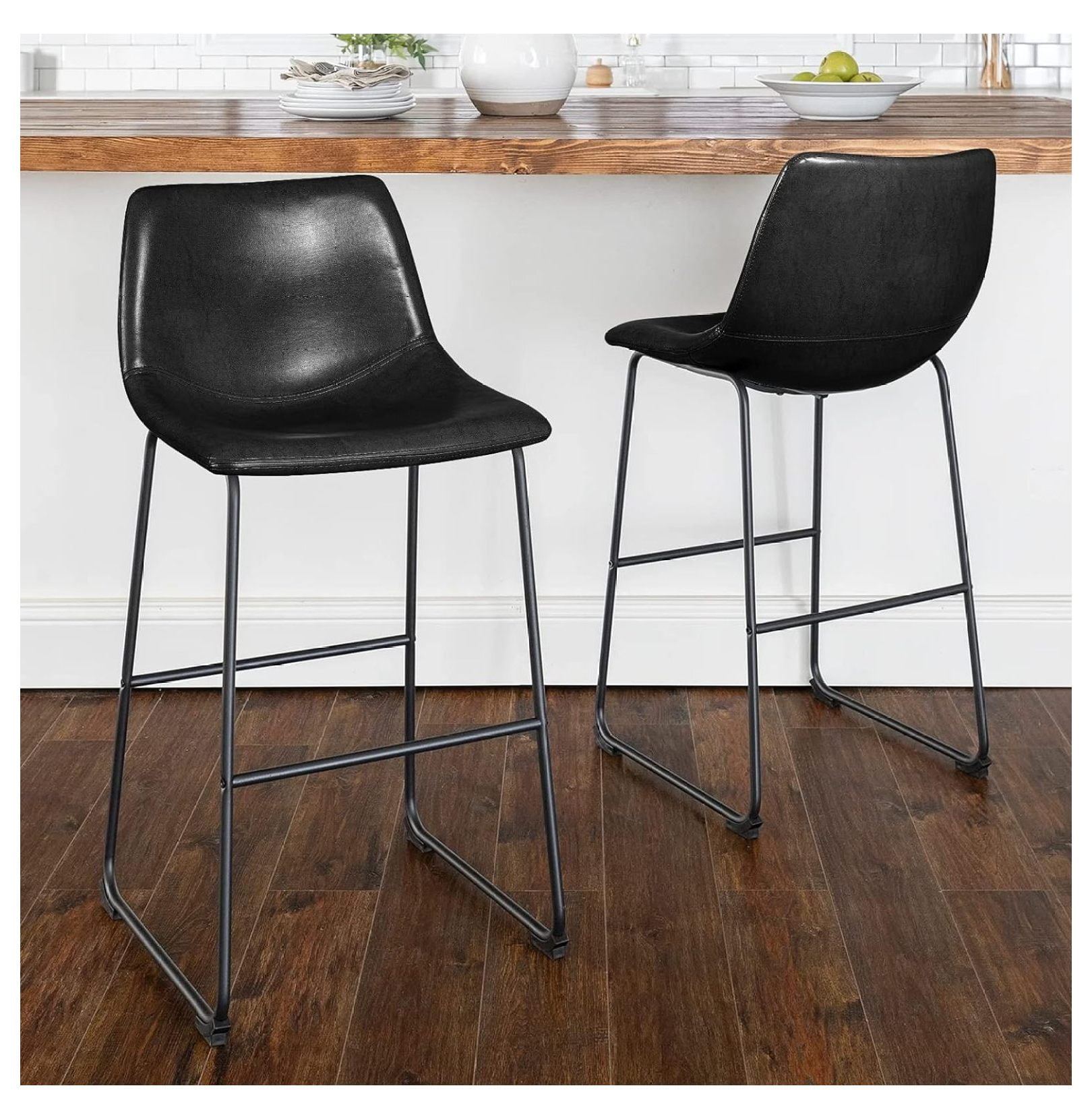 TiaGOC 30 inch Bar Stools Set of 2, Modern Bar Height Barstools, Faux ...