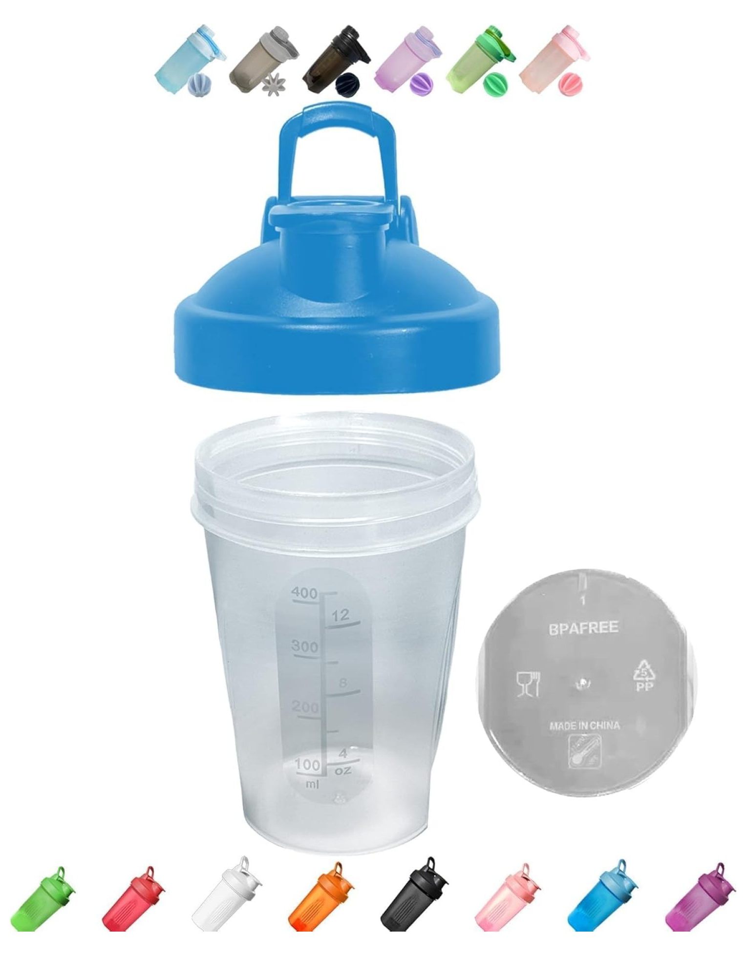 TiaGOC A Small Clear Cup w. Blue Lid,12Oz/400ml Measurement Marks ...