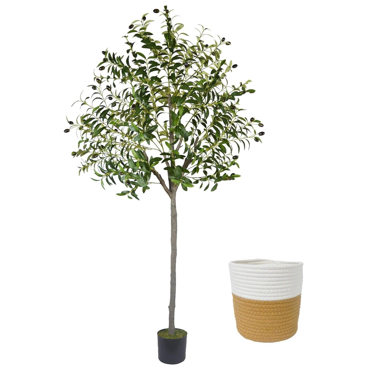 TiaGOC Artificial Olive Tree, 6ft Fake Olive Branch Leaves and Fruit ...