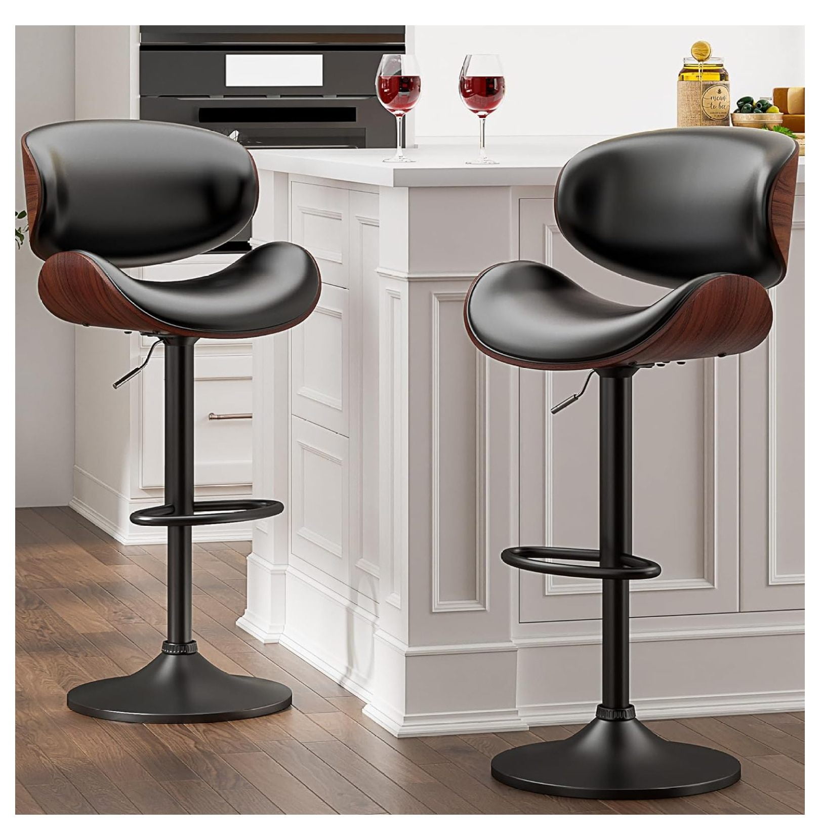 TiaGOC Bar Stools Modern PU Leather Adjustable Swivel Barstools ...