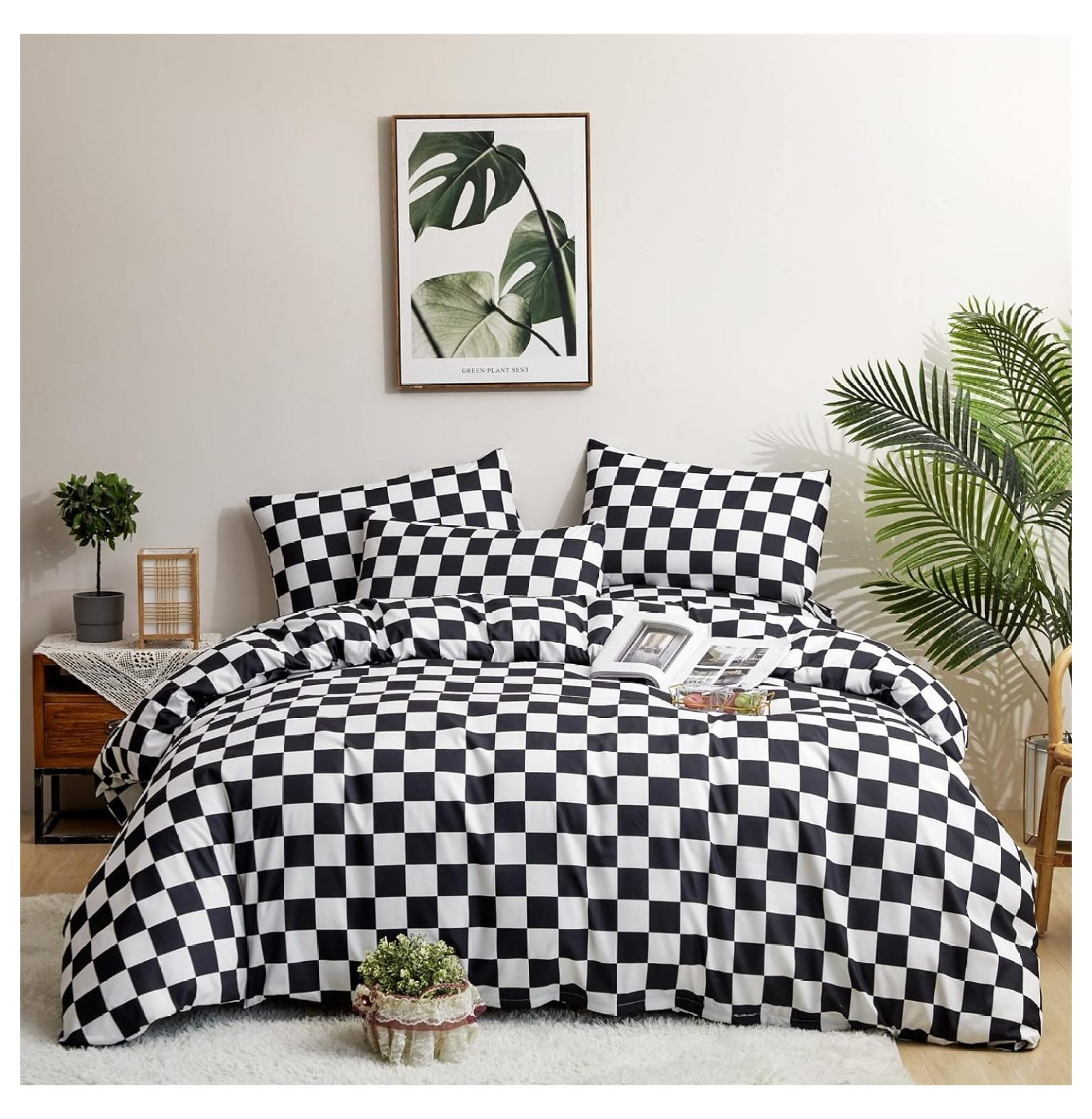 TiaGOC Black White Plaid Comforter Set Full Teen Boys White and Black ...