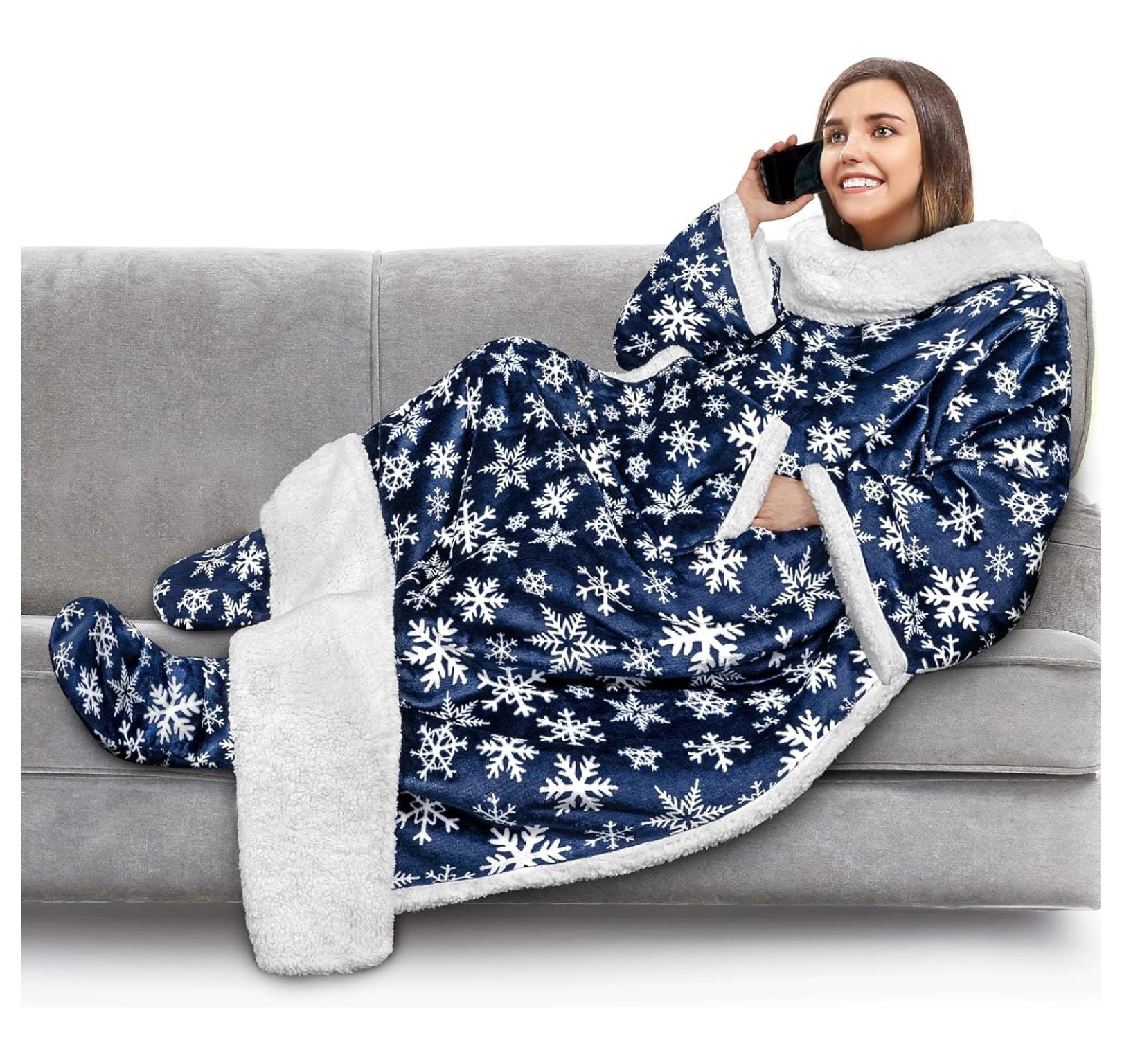 TiaGOC Blanket with Sleeves and Foot Pocket Women Men Adults, Fleece ...