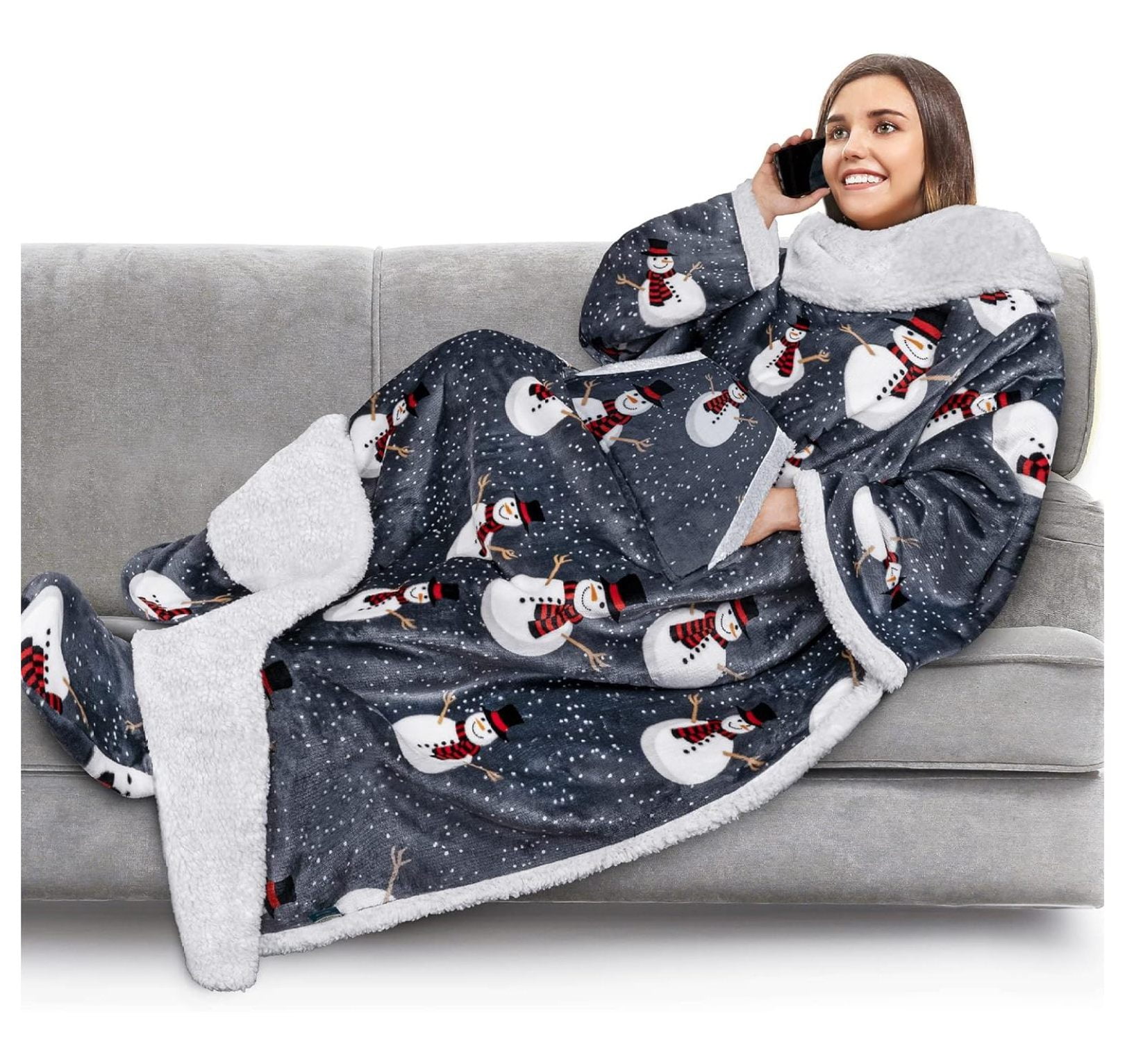 TiaGOC Blanket with Sleeves and Foot Pocket Women Men Adults, Fleece ...