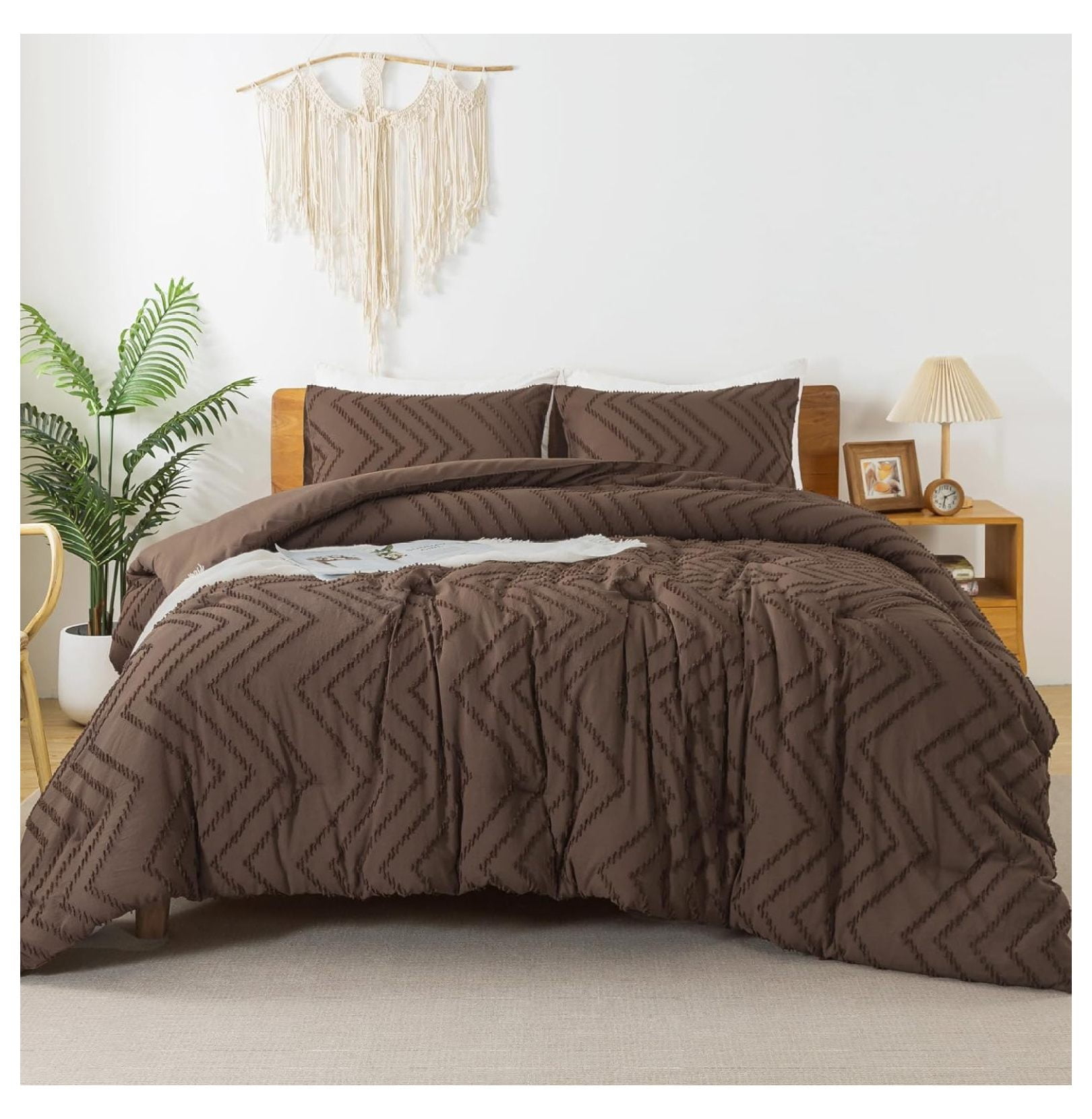 TiaGOC Brown Comforter Set King Size, 3 Pieces Boho Tufted Bedding Set ...