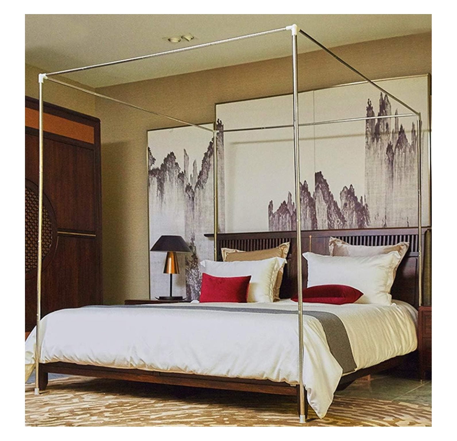 TiaGOC Canopy Bed Frame Post Queen Size Stainless Steel Canopy Frame ...