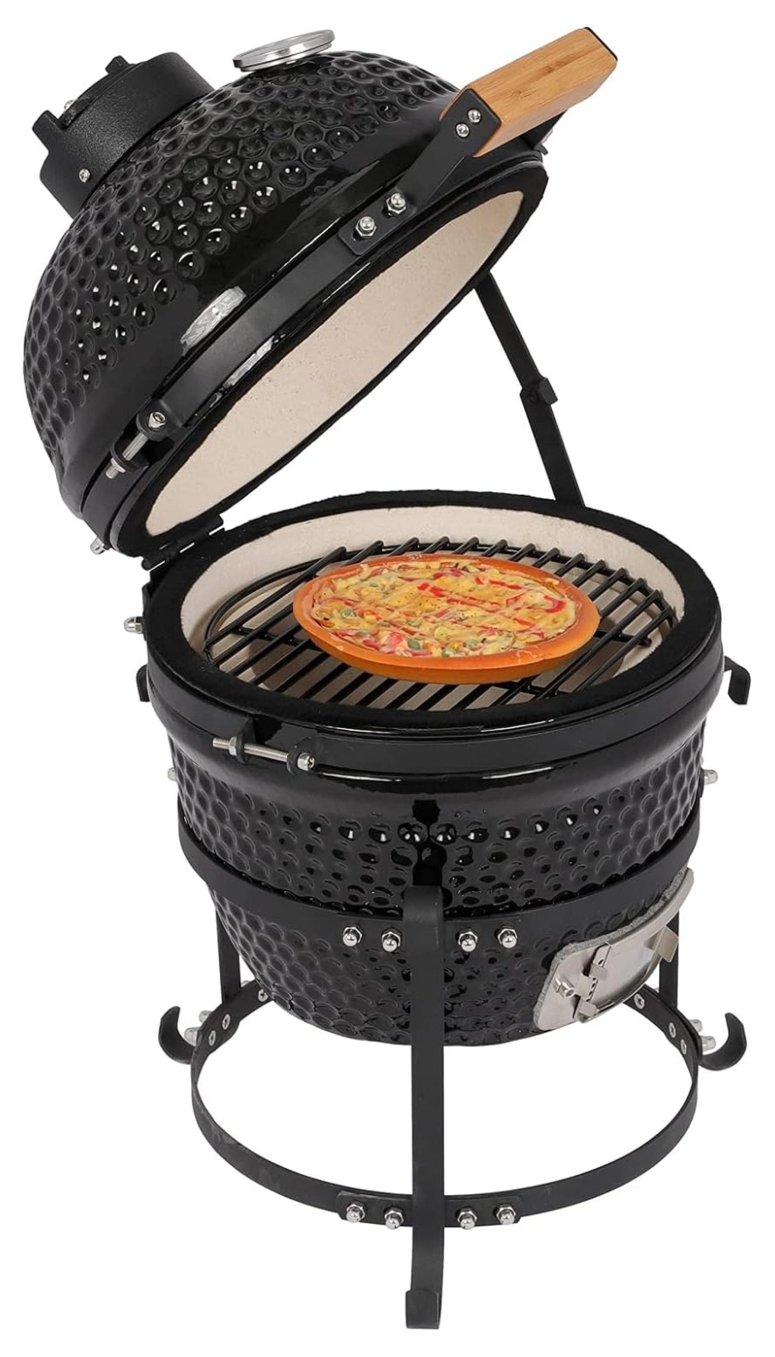 TiaGOC 13" Round Ceramic Kamado Charcoal Grill, Portable Barbecue with ...