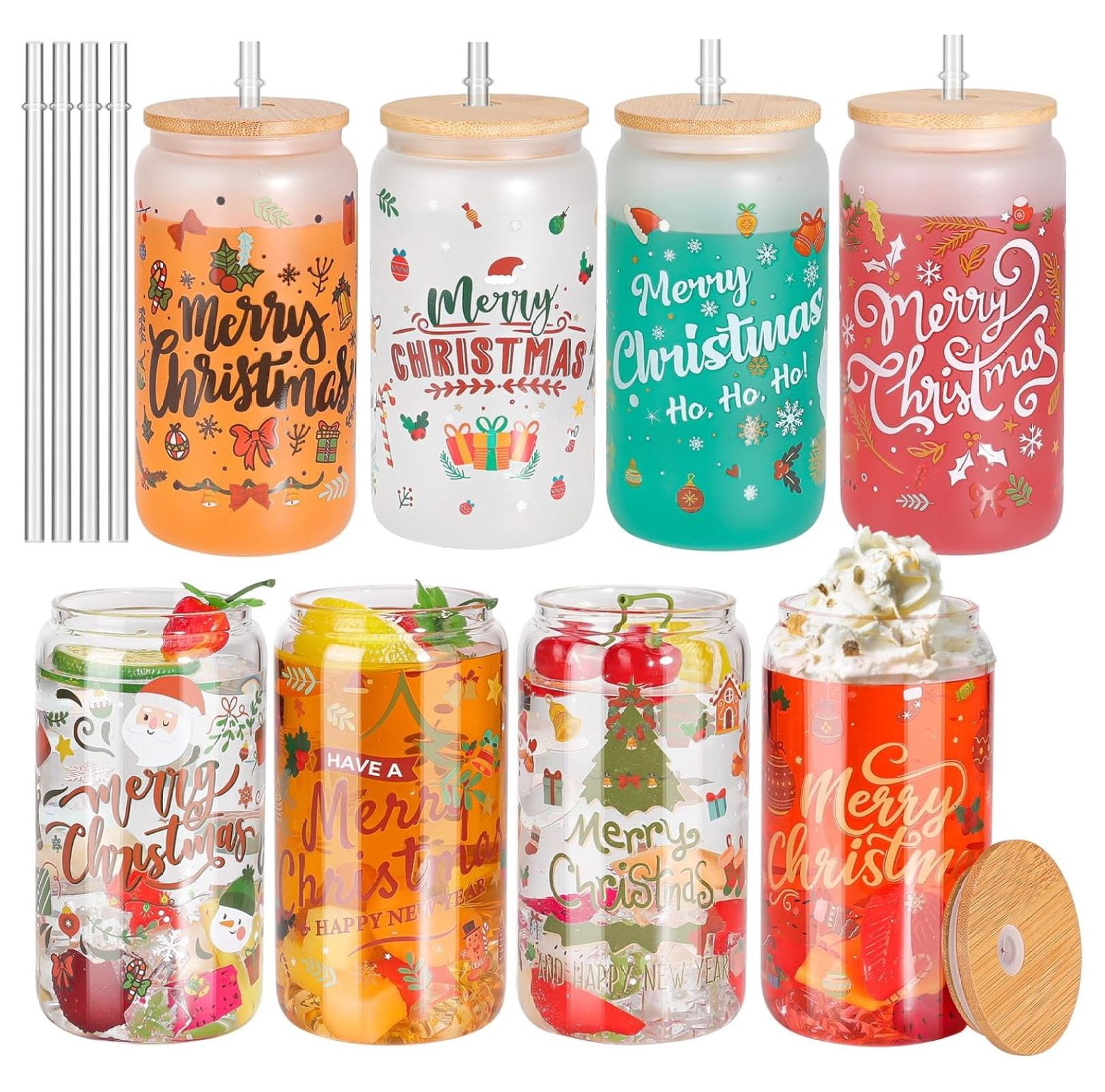 TiaGOC Christmas Gifts Cups,Christmas Glass ,16oz Christmas Iced Coffee ...