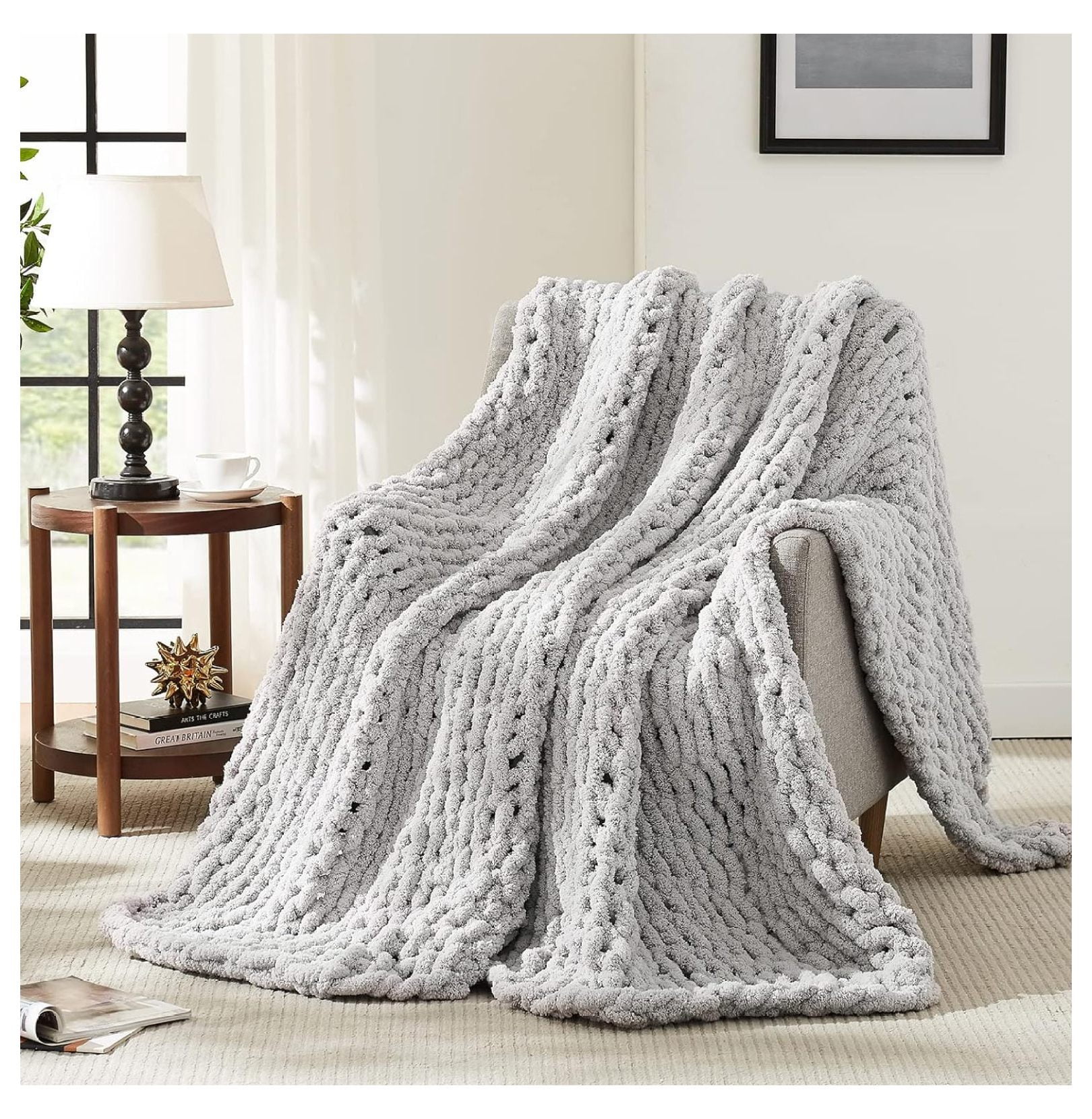 TiaGOC Chunky Knit Blanket Throw,Soft Chenille Yarn Throw Blanket 60x80 ...