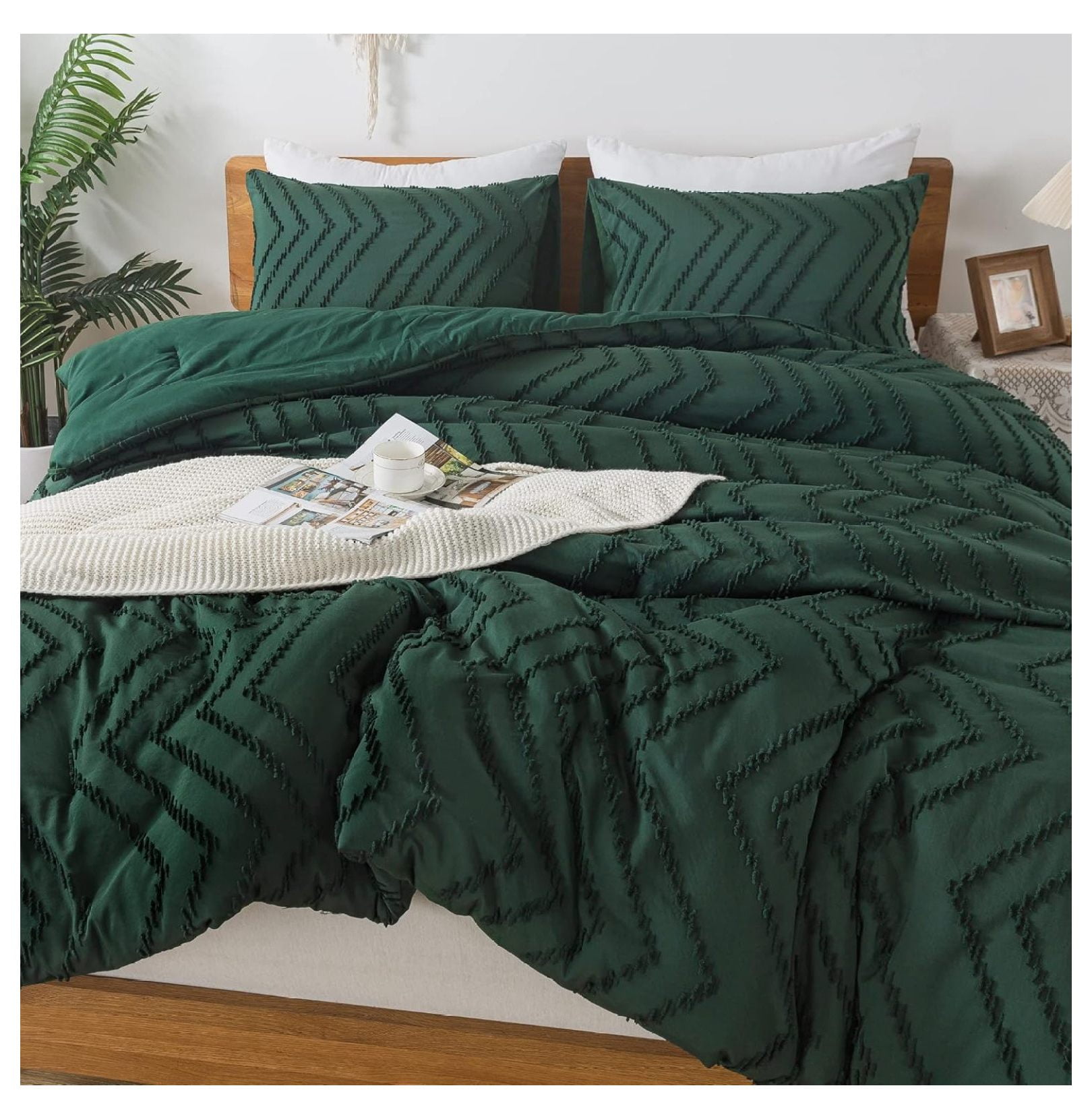 TiaGOC Comforter King Size Set Dark Emerald Green, 3 Pieces Tufted ...