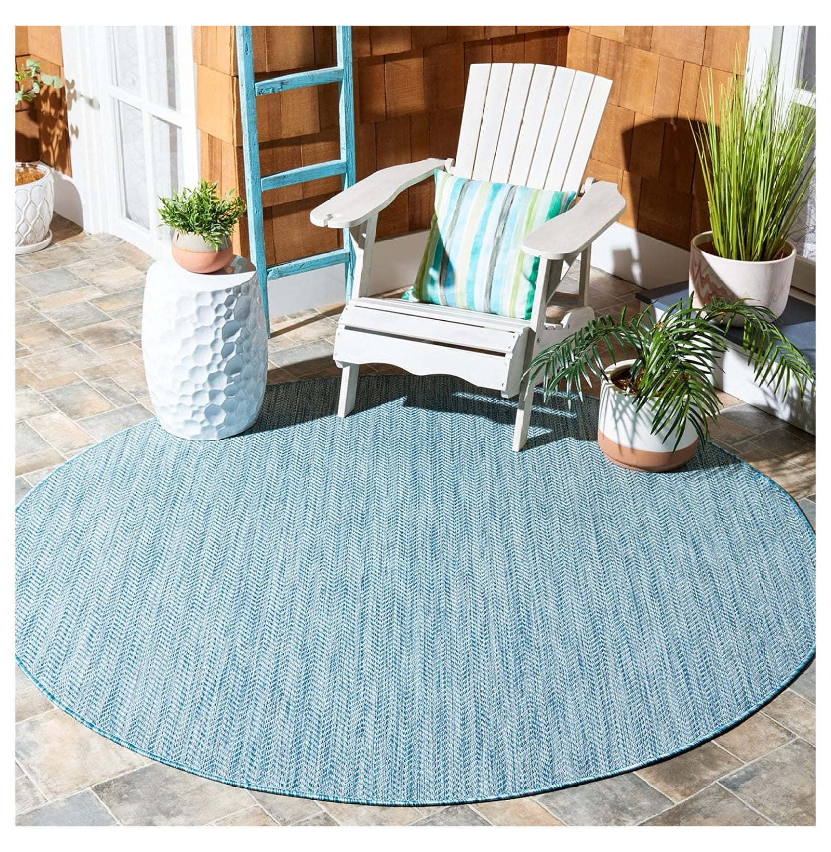 TiaGOC Courtyard Collection 4' Round Aqua/Grey CY8022 Indoor/ Outdoor ...