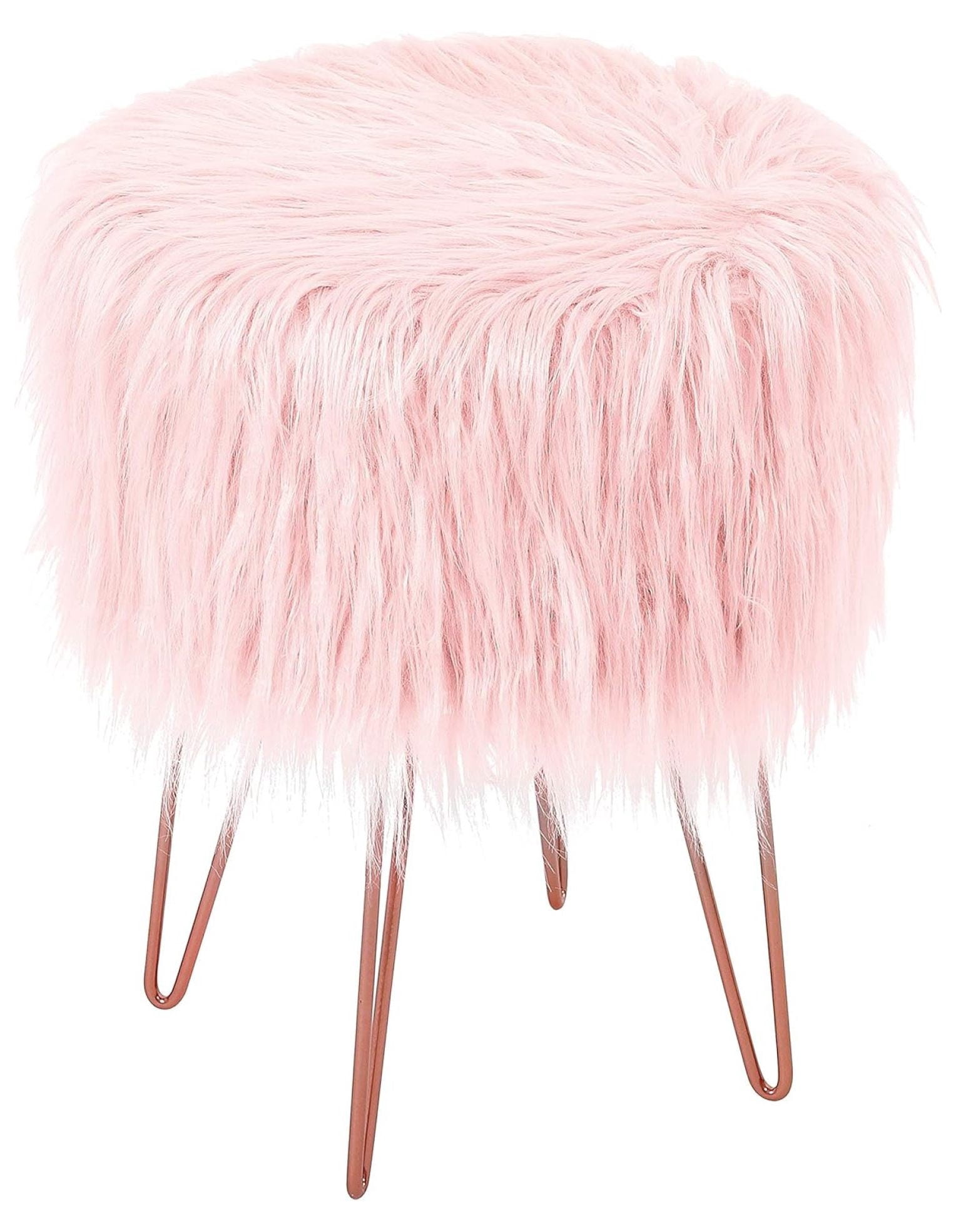 TiaGOC Faux Fur Vanity Stool Chair - Soft Furry Compact Padded Seat ...