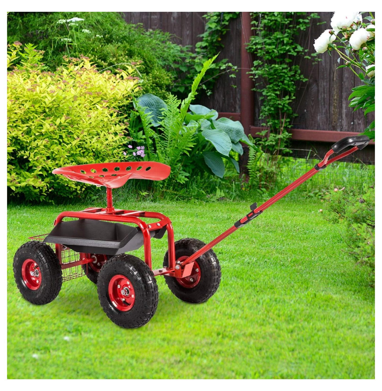 TiaGOC Garden Cart Workseat Rolling Scooter with Extendable Steer ...